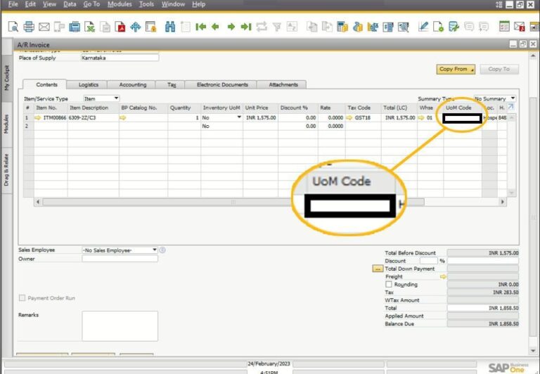 SAP B1 Troubleshooting - Cannot add or update document; specify a UoM code